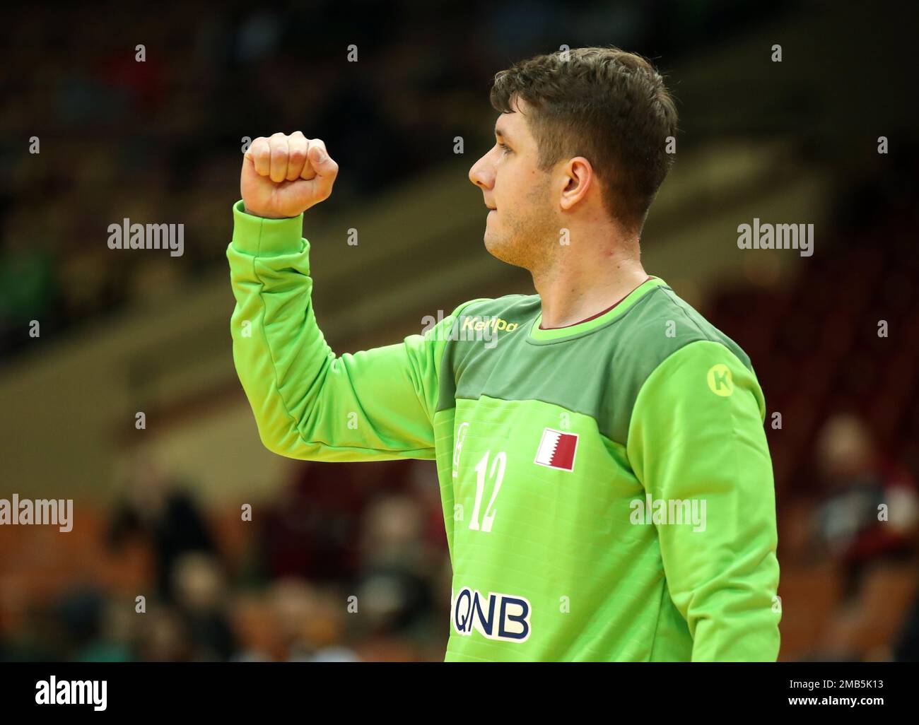 Bilal Lepenica of Qatar Qatar vs Netherlands 28th IHF Men`s Handball World Championship ...